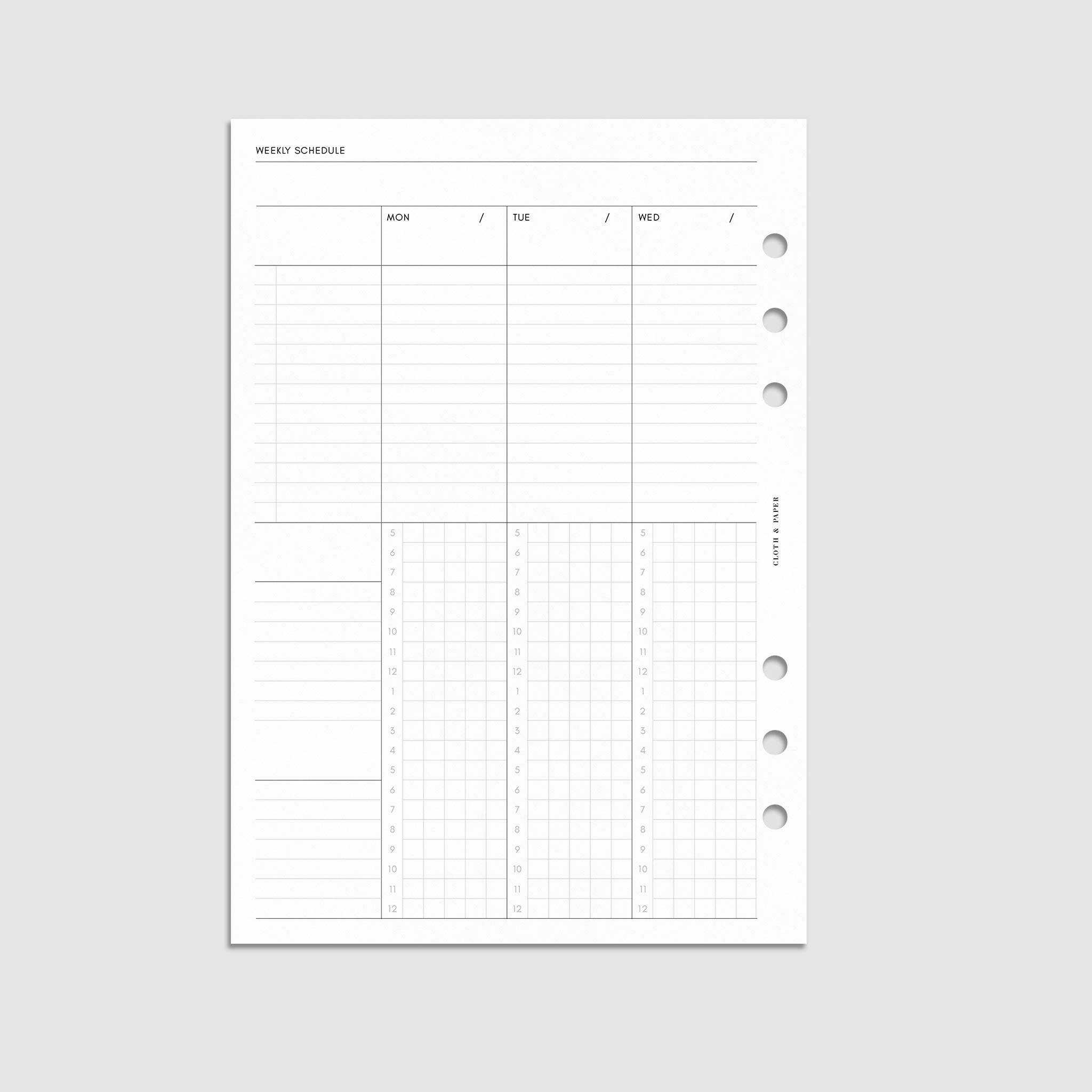 Cloth & Paper - Weekly Schedule Planner Inserts | Monday Start – Good ...